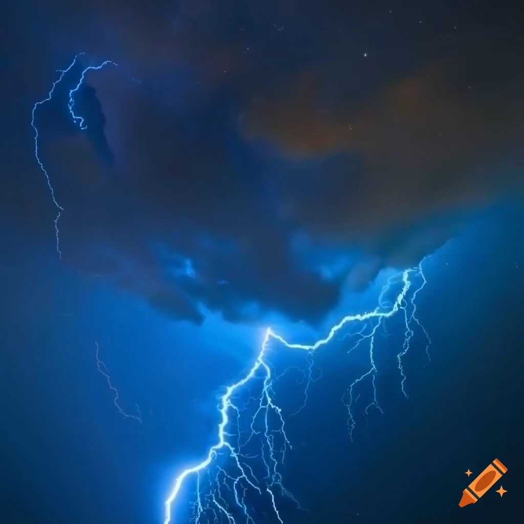 Vibrant blue-yellow S-shaped lightning bolt in a starry night sky on ...