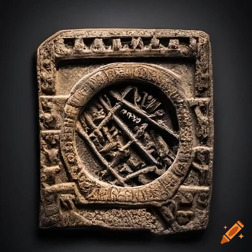 The tablet of the ancients with unknown script in an underground ...