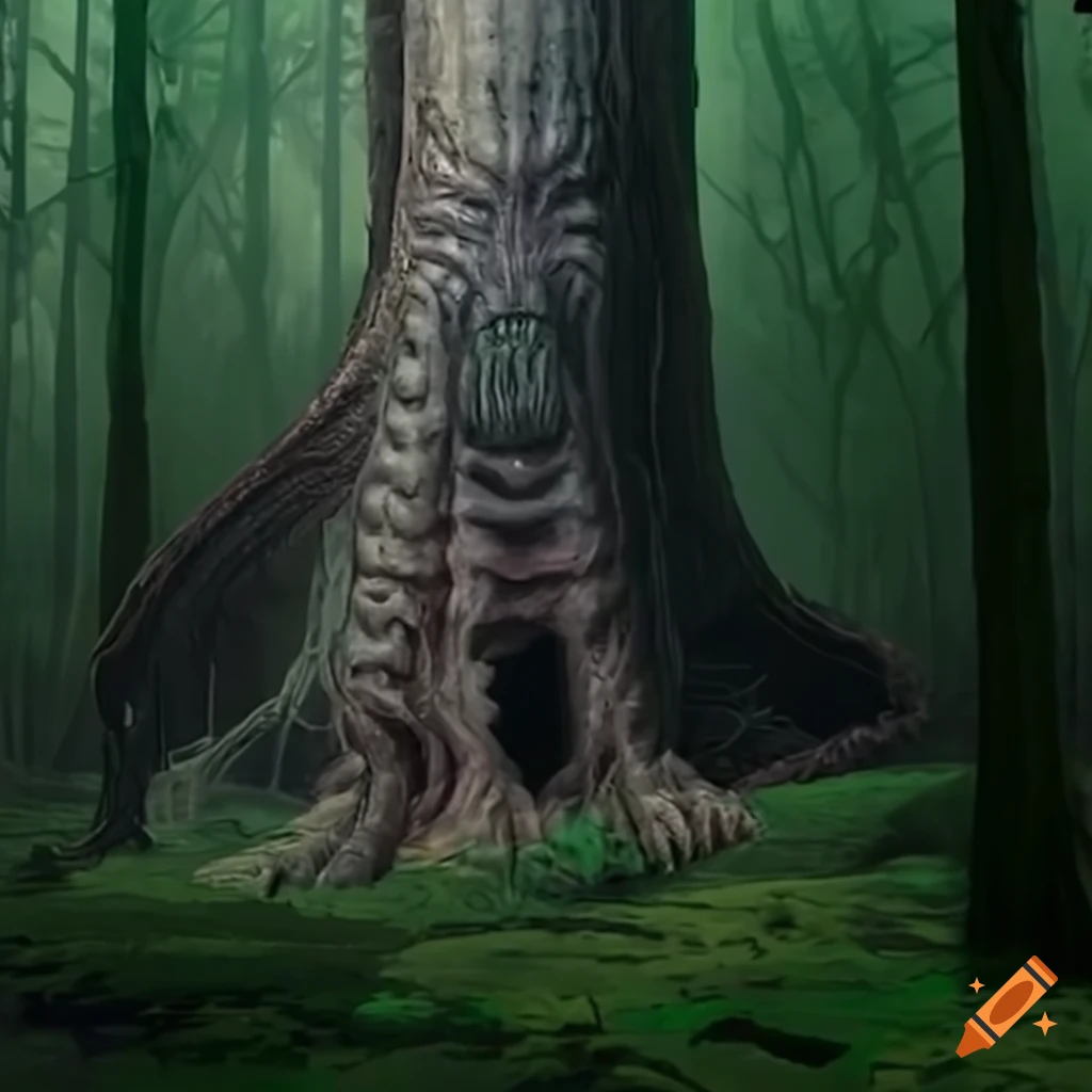 Terrifying tree monster in a dark forest on Craiyon