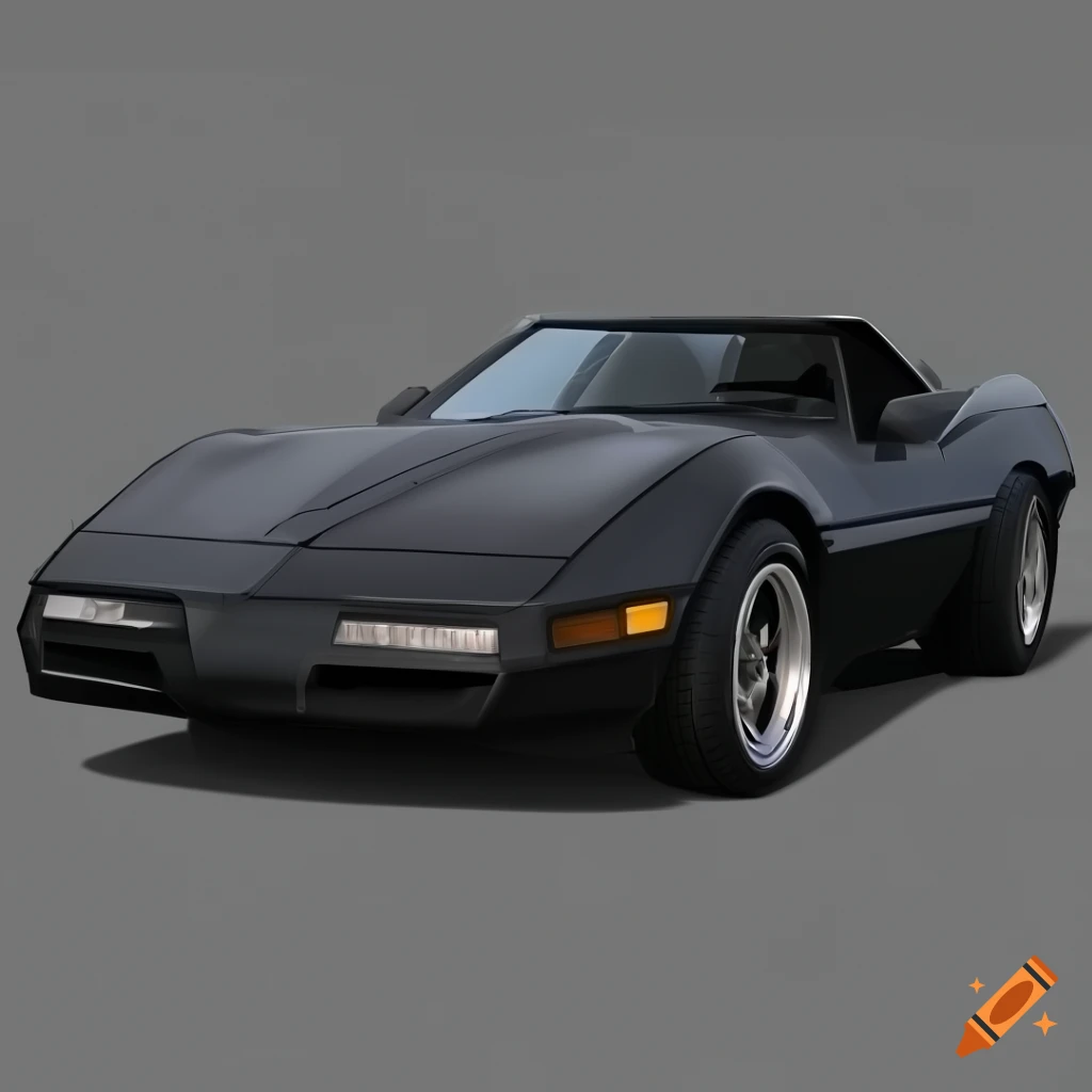 1985 C4 Corvette in flat matte black finish with headlights on on Craiyon