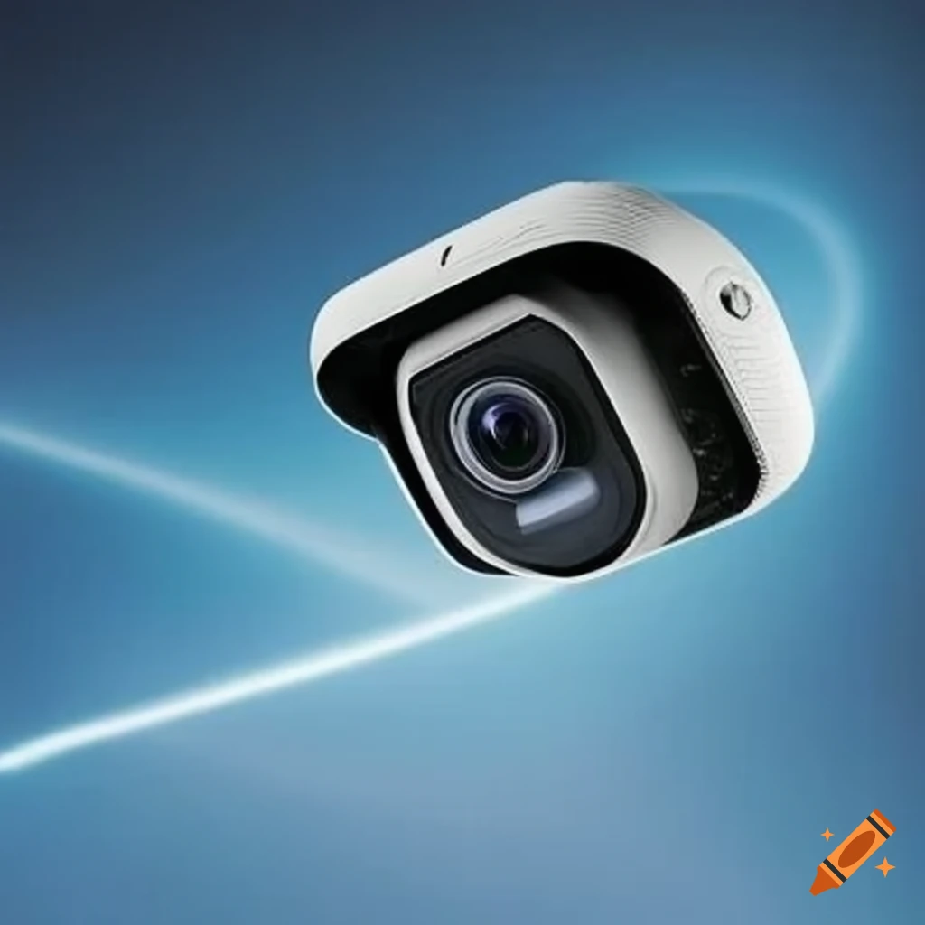 Surveillance camera in the sky symbolizing peace and protection on Craiyon