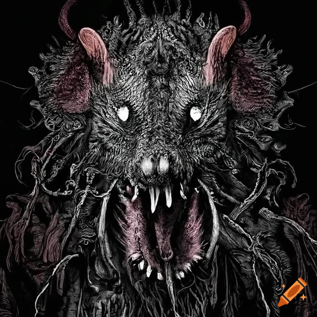 Captivating mythological rat creature in vivid black ink art on Craiyon