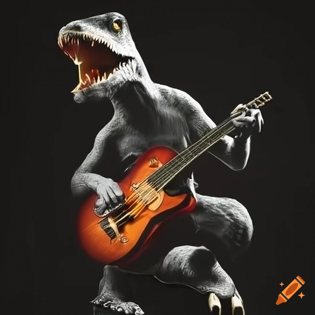 Dinosaur playing guitar on Craiyon