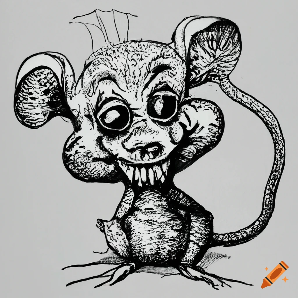 Intriguing rat-like troll in black ink on white paper on Craiyon