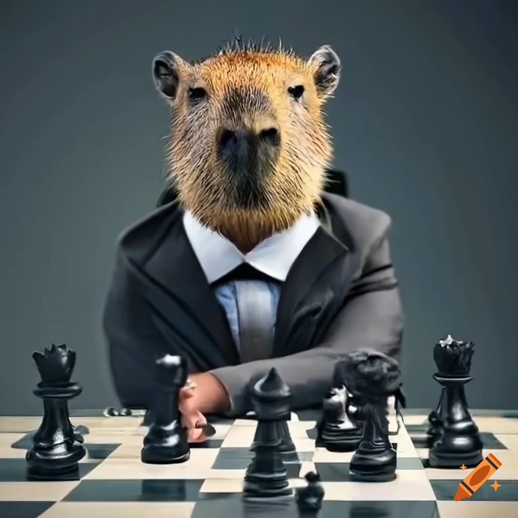 Capybara in suit playing chess on Craiyon