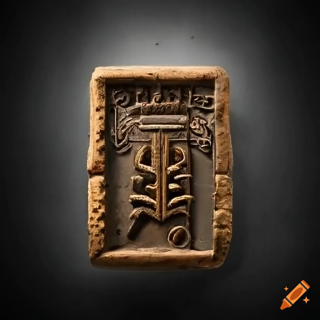 The tablet of the ancients with unknown script in an underground ...