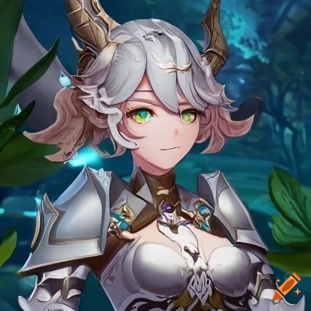Female Silver Dragonborn Life Cleric In Plate Armor Surrounded By Nature On Craiyon