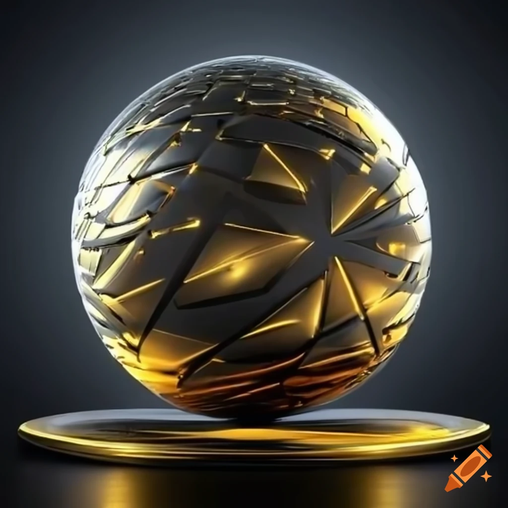 Metallic gold and black digital tech design with a sphere centerpiece ...