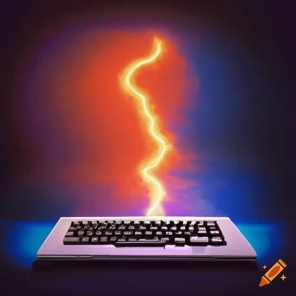 Electricity current in a retro 1980s computer on Craiyon