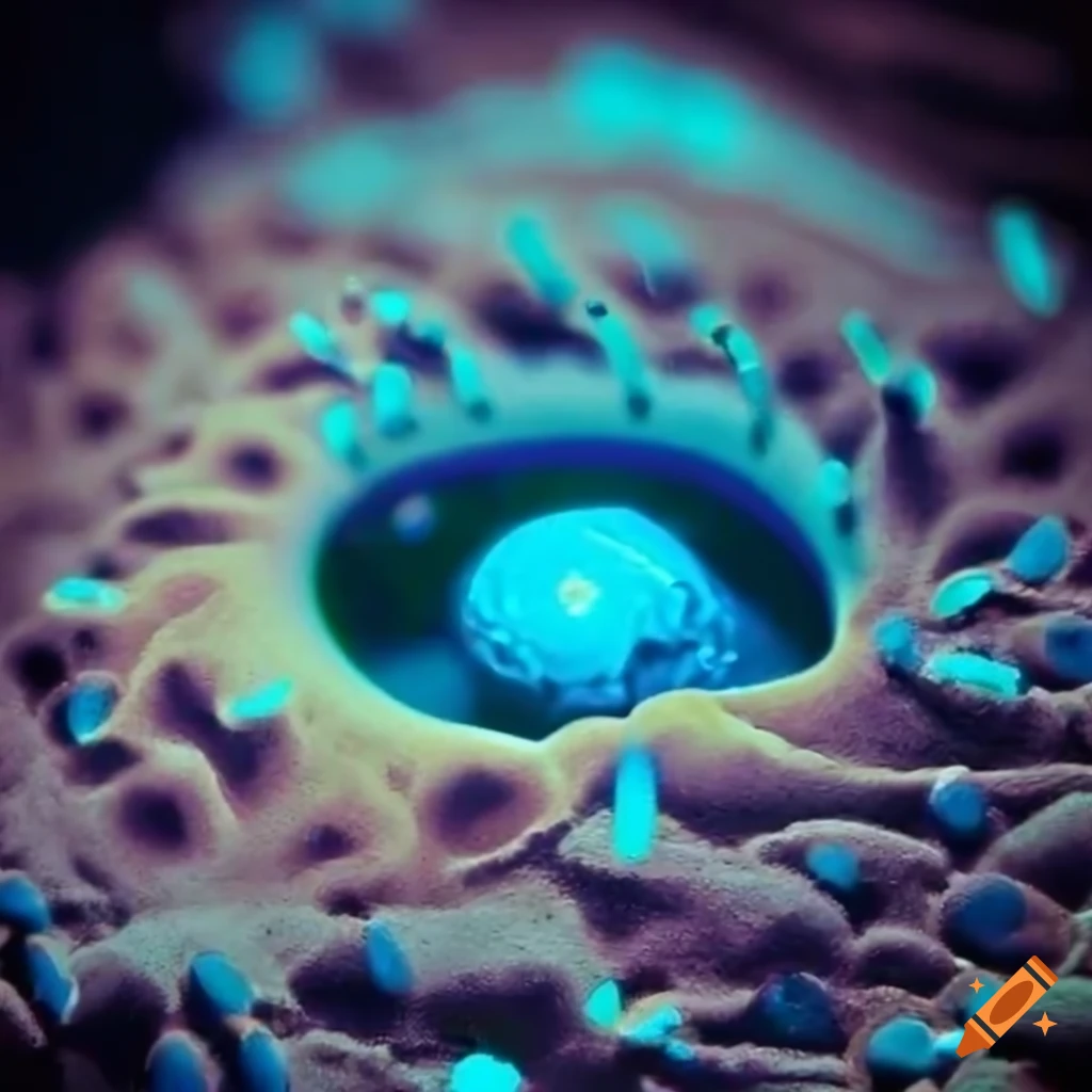 High-resolution image of an animal cell with proteins on its surface ...