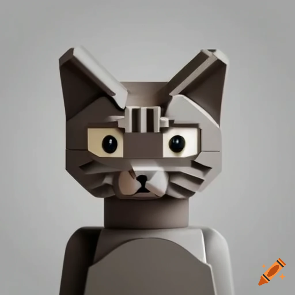 Gray-brown cat in lego style with green eyes on Craiyon