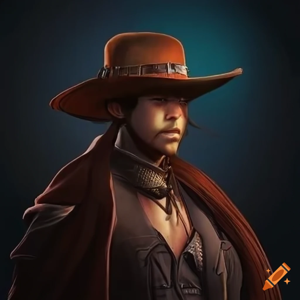 Wild west-inspired sci-fi cowboy with a hat and gabardine on Craiyon