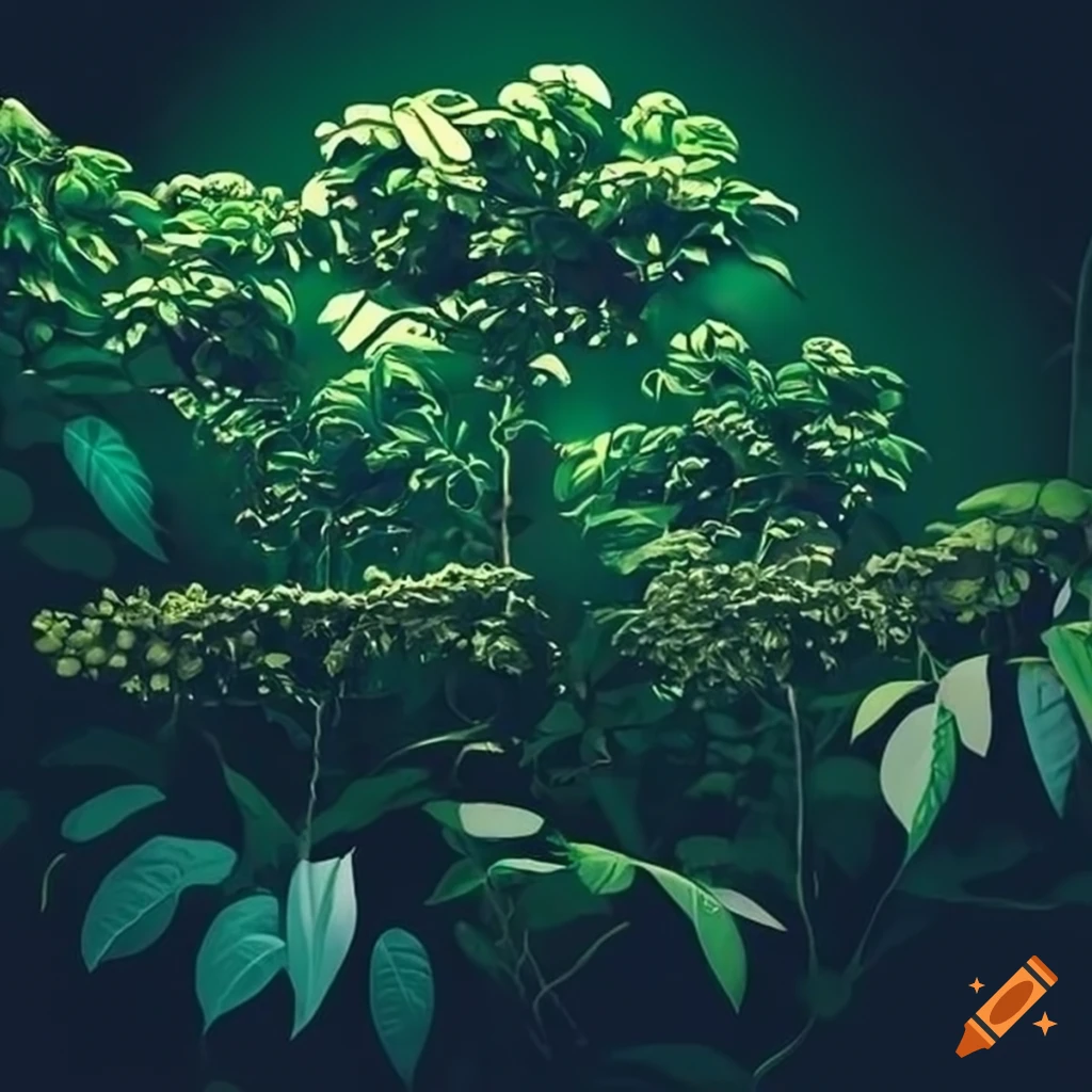 Graphic style of lush coffee bean trees on Craiyon