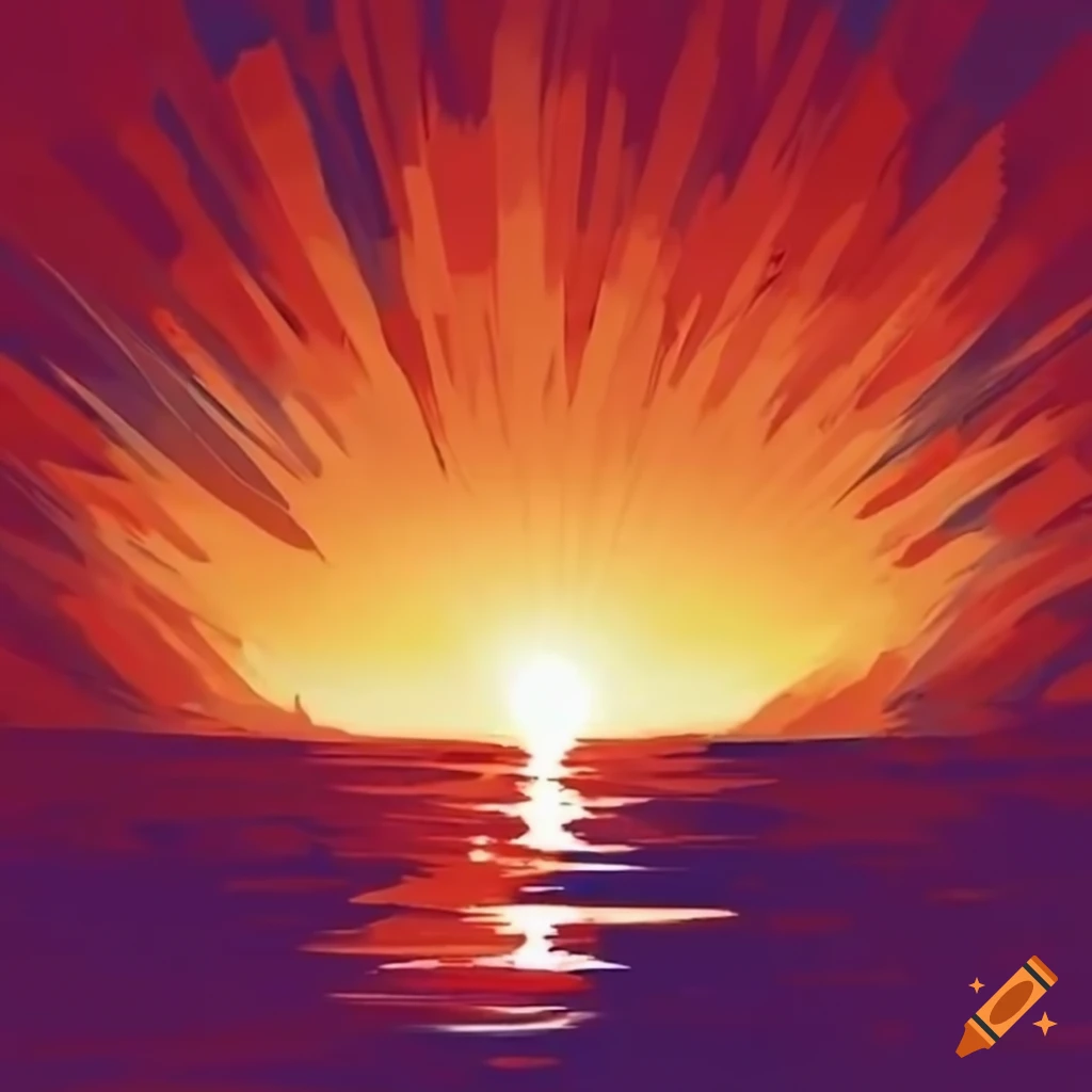 Mesmerizing sunset with warm sun rays on the horizon on Craiyon