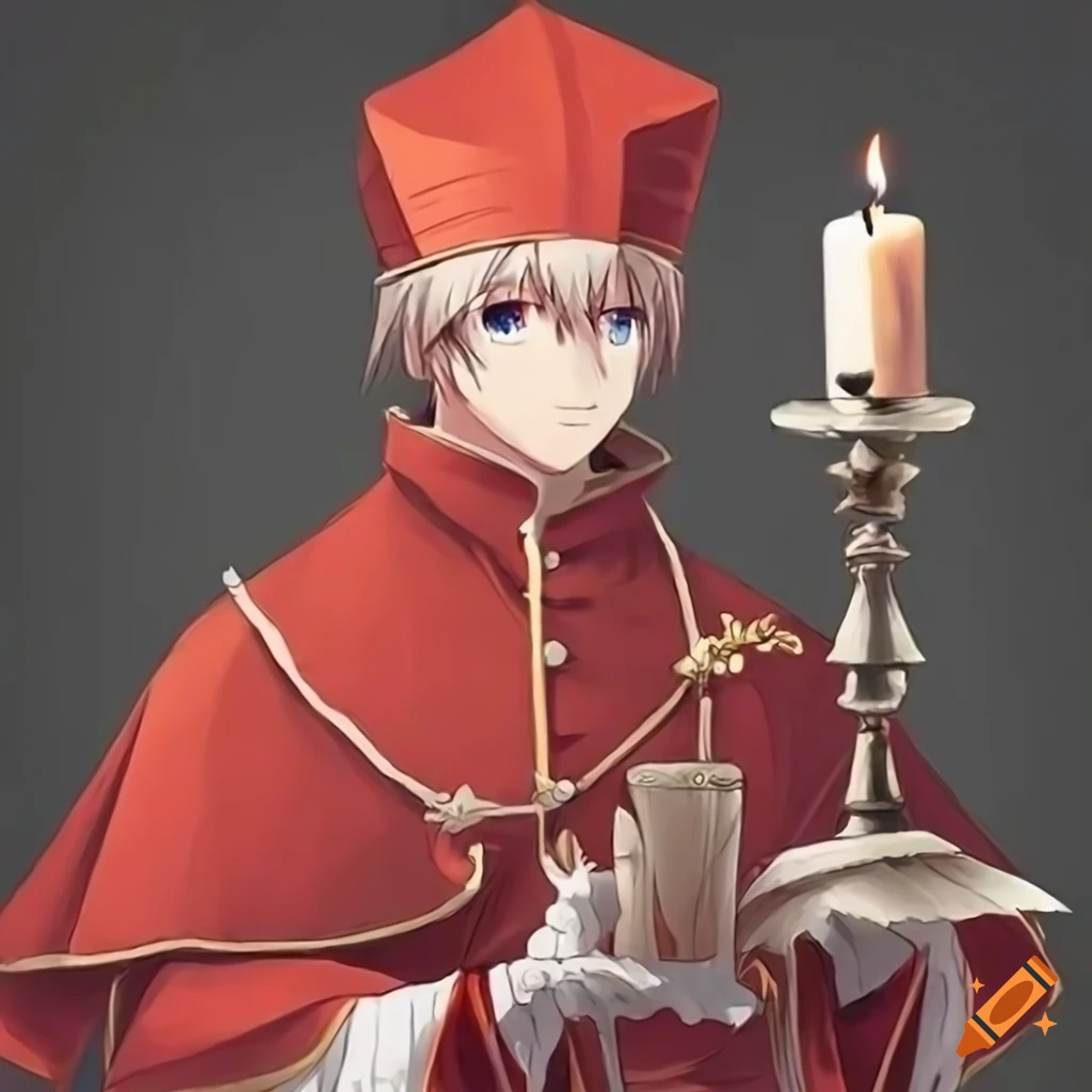 Anime portrait of a holy male cardinal holding a candlestick with lit ...