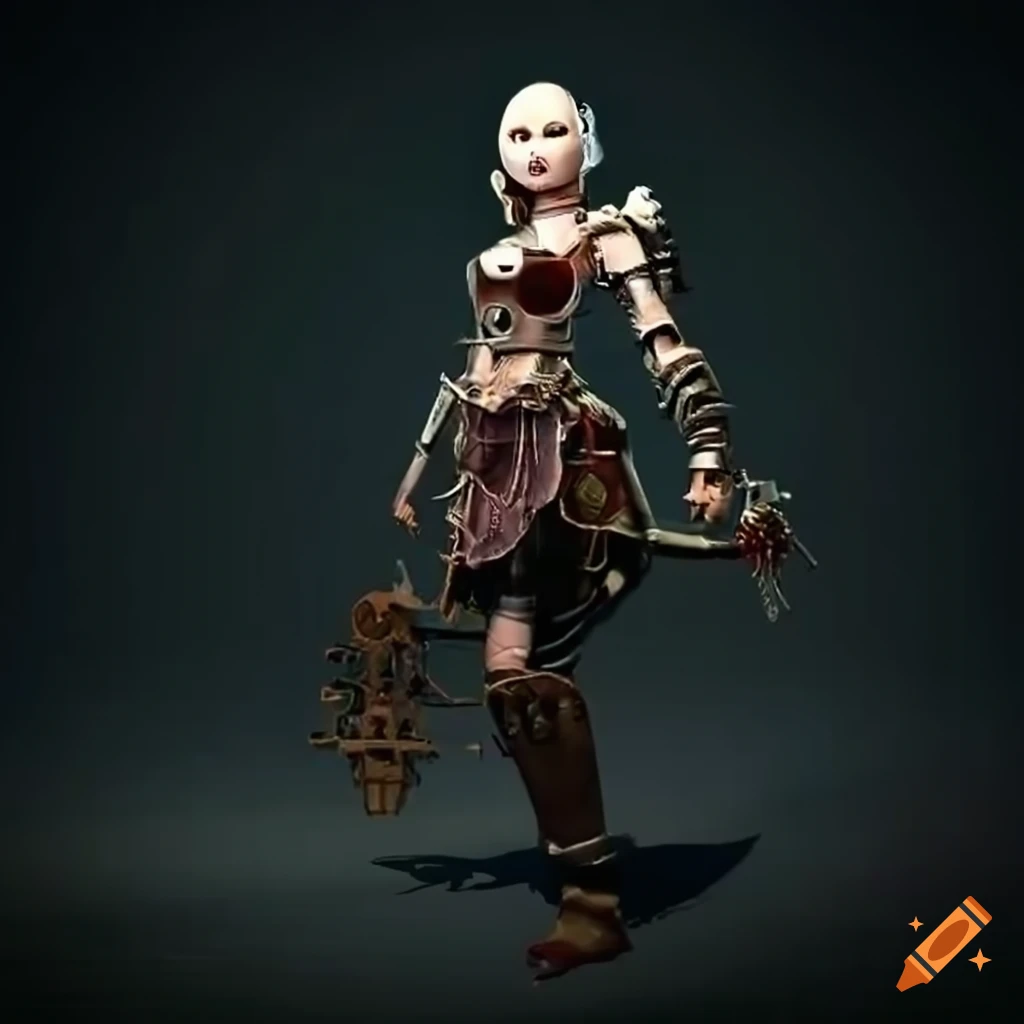 Female mechanical puppet warrior inspired by Lies of P, made of wood ...