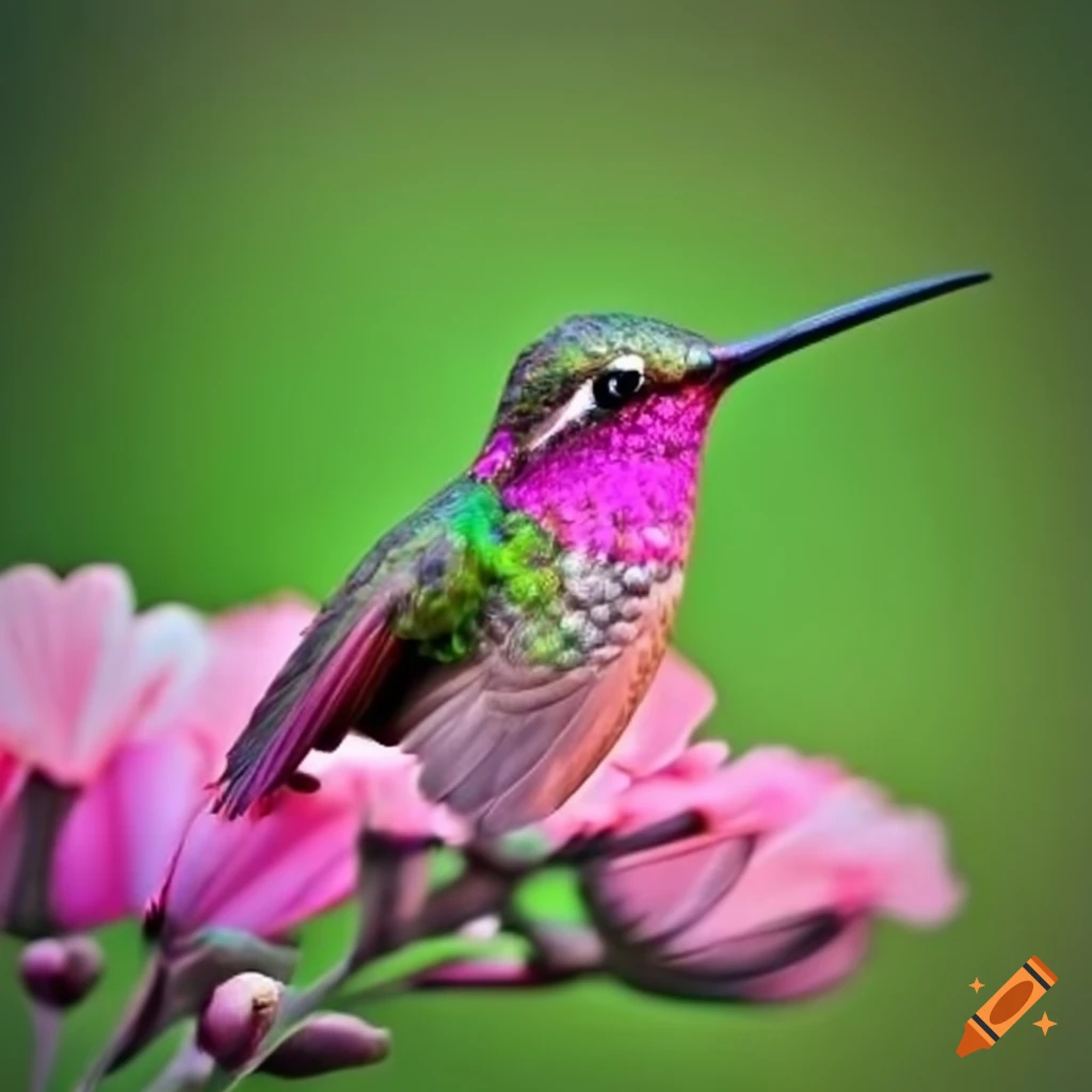 Hummingbird among pink flowers on Craiyon