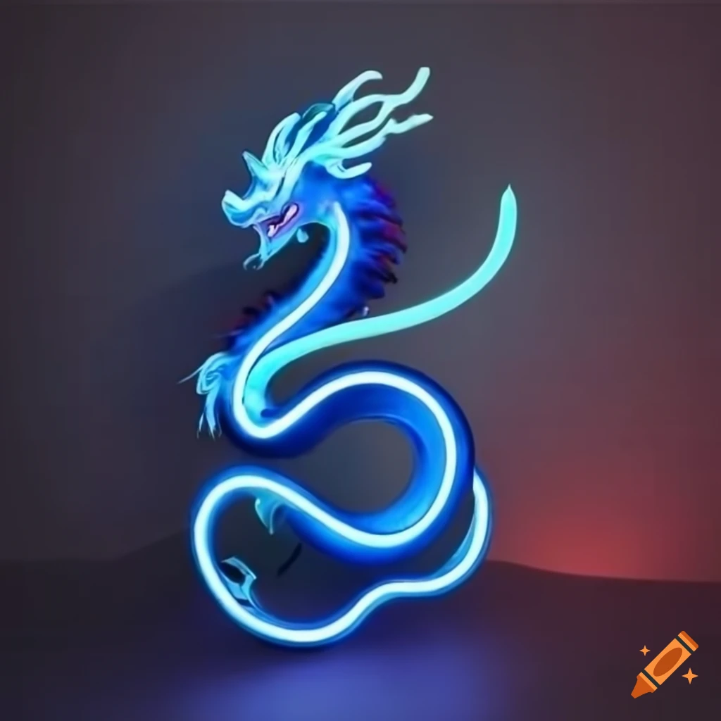Tube neon bleu en forme de dragon chinois on Craiyon