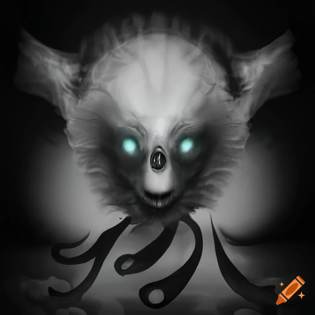 Symbol of a shojo mystical creature in black and white on Craiyon