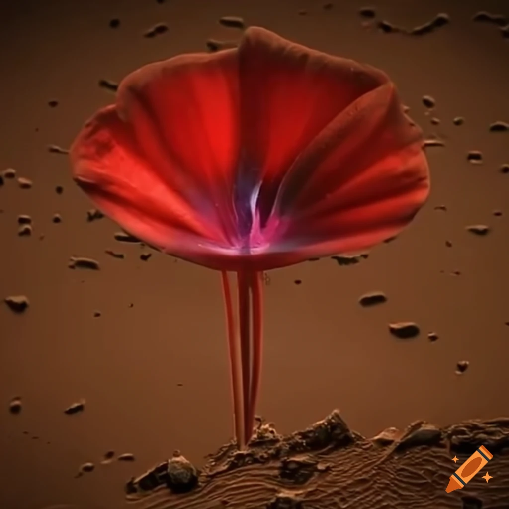 Close-up of a mysterious red flower on the martian surface on Craiyon