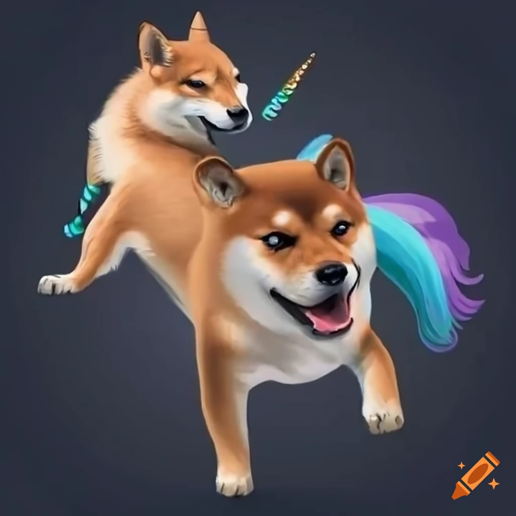 Shiba dog playing with a unicorn on Craiyon