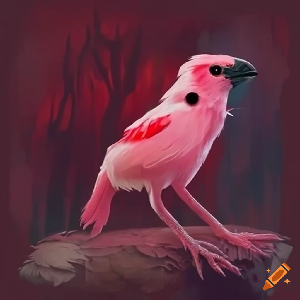 Evil bird falling in love with a pretty pink bird on Craiyon