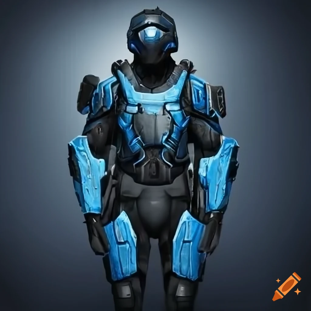 Blue and black futuristic armor design on Craiyon