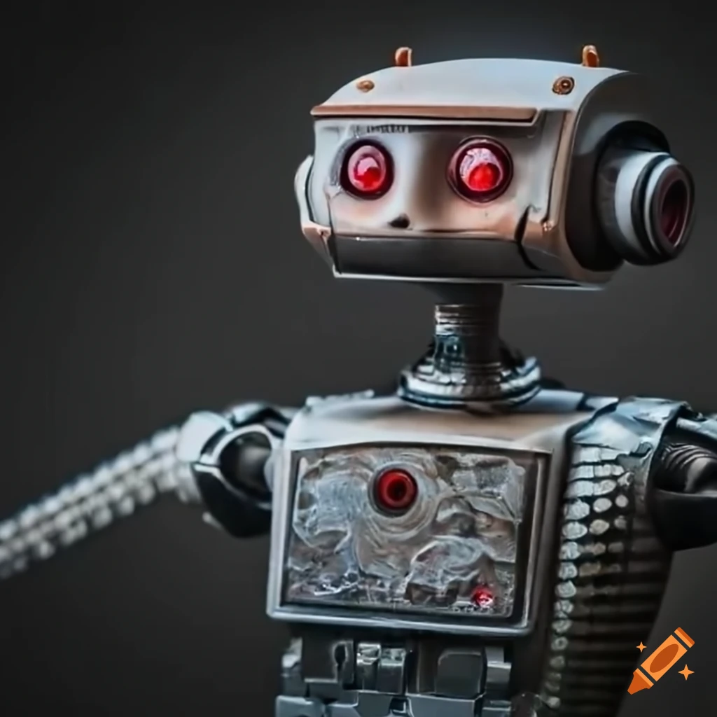 Sci-fi robot with large red eyes on a mono wheel on Craiyon