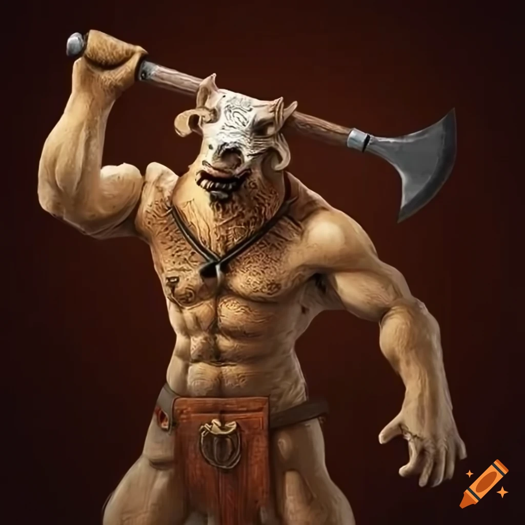 Minotaur wielding a roman axe on Craiyon