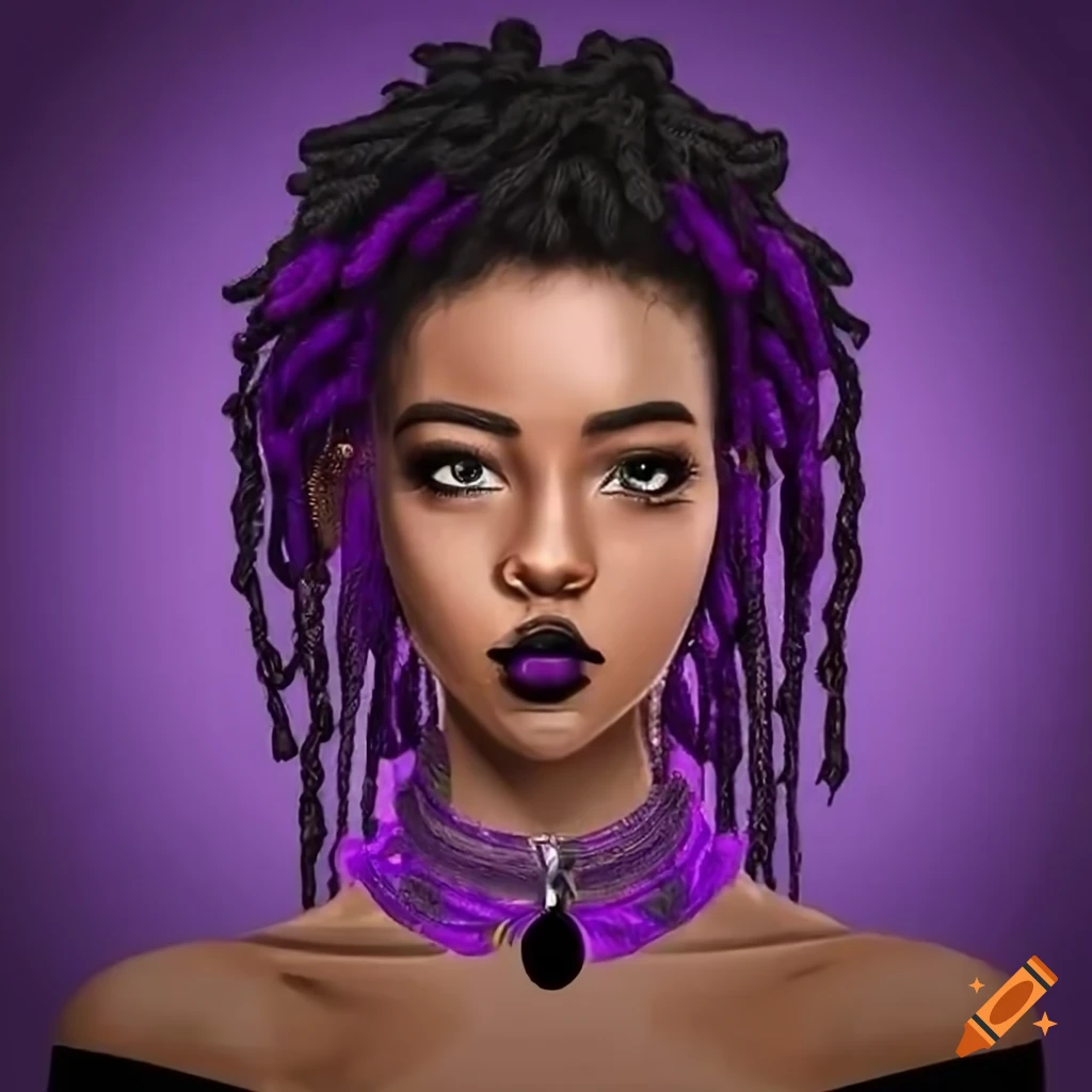Female game character with short dreadlocks and goth styled choker ...
