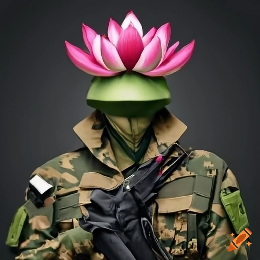 Angry lotus flower in army uniform on Craiyon