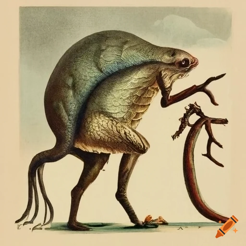 Illustrations of strange creatures from an antique science book on Craiyon