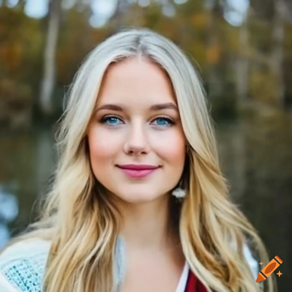 Portrait Of A Swedish Blonde Girl In Traditional Attire With Blue Eyes