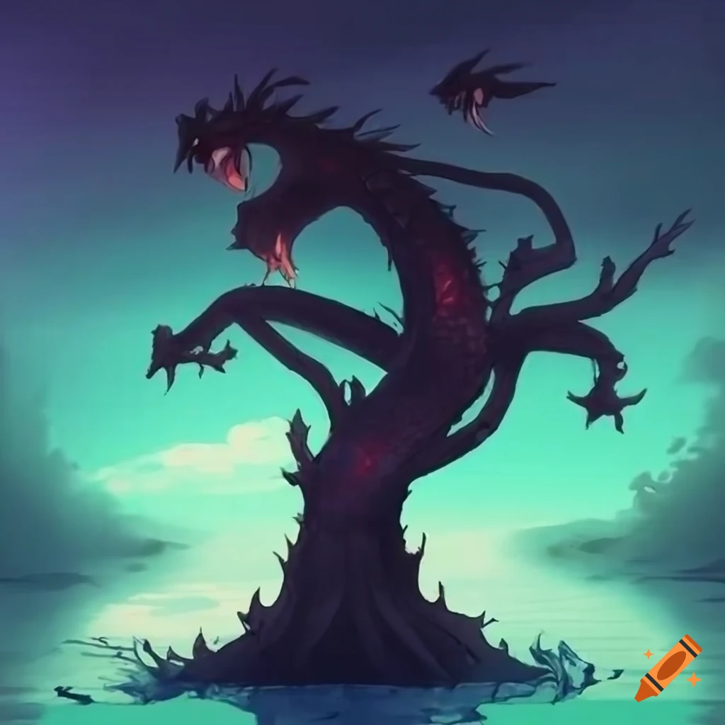 Hydra resting by an oak tree on Craiyon