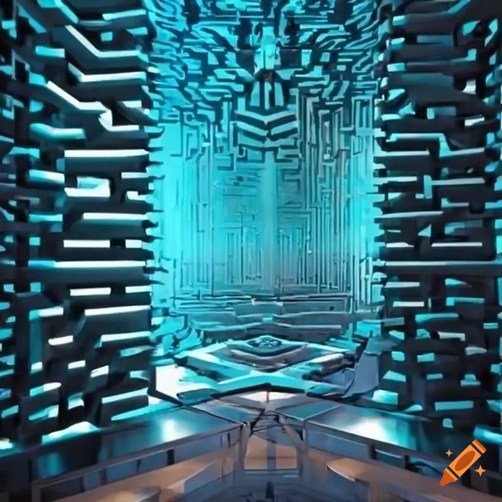 Reflective mirror maze from first person perspective on Craiyon