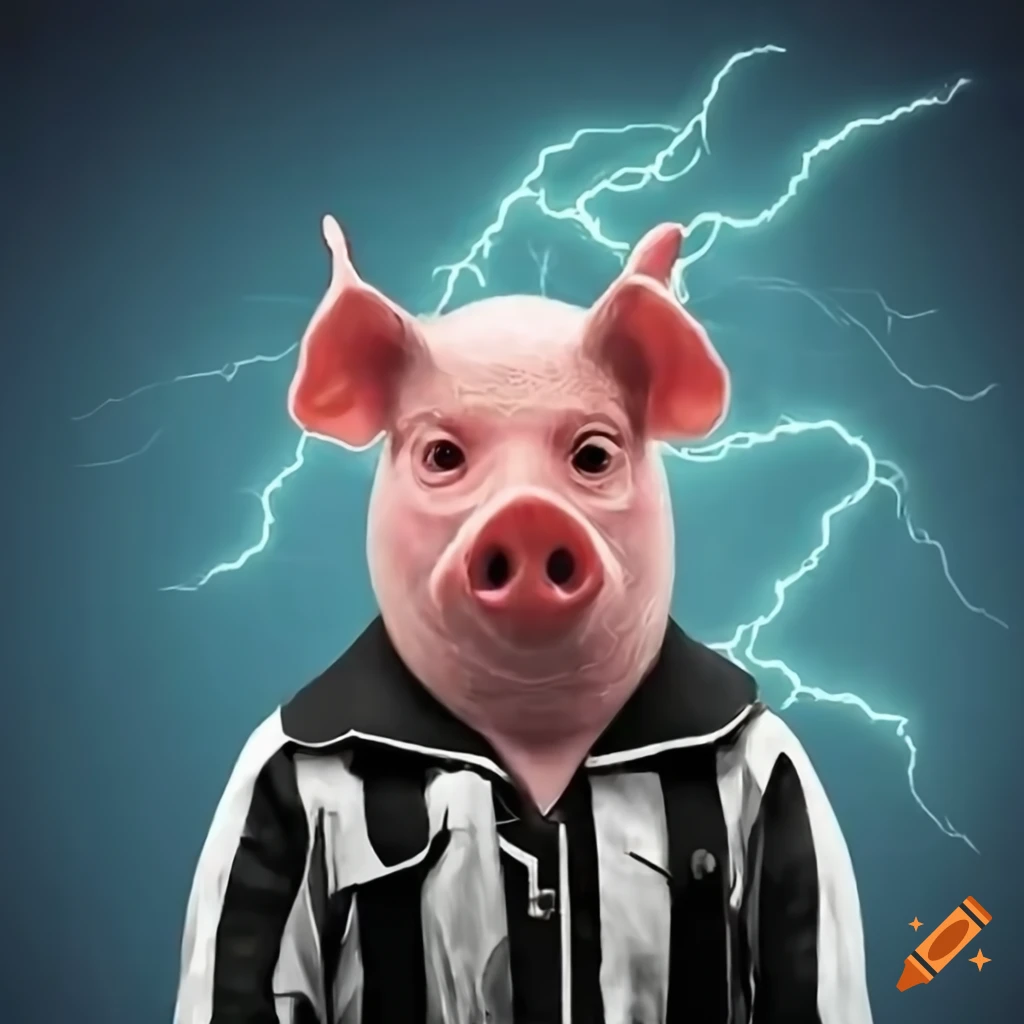 Pig referee with lightning background on Craiyon