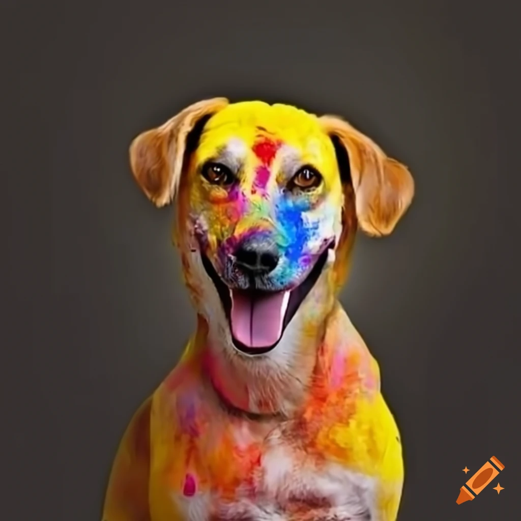 Happy dog celebrating holi festival on Craiyon