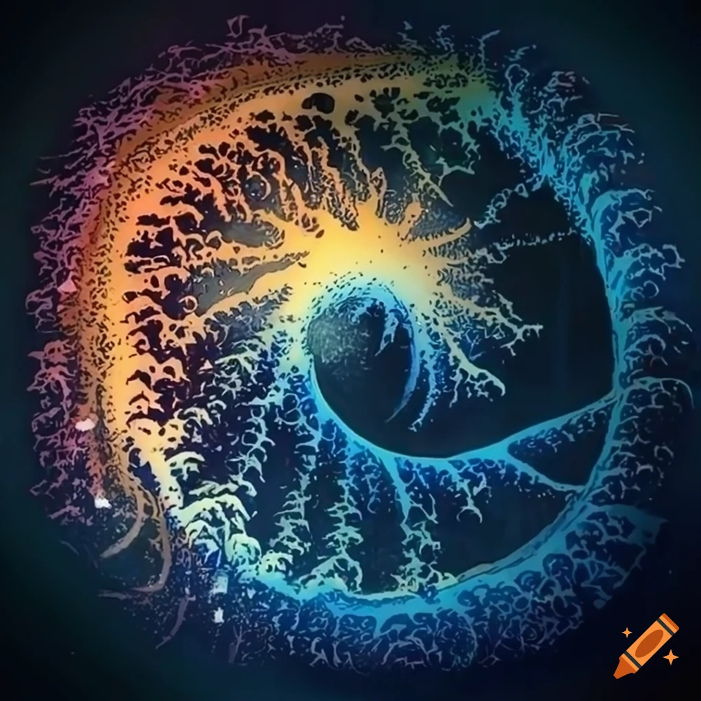 Intricate dance of particles in the quantum realm inspired by hokusai's ...