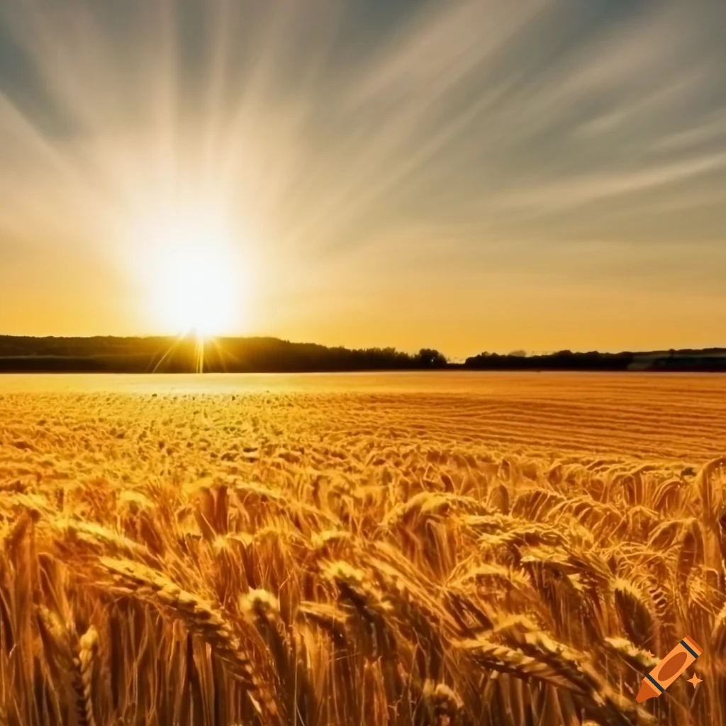 Sunlit wheat fields under a bright sun on Craiyon