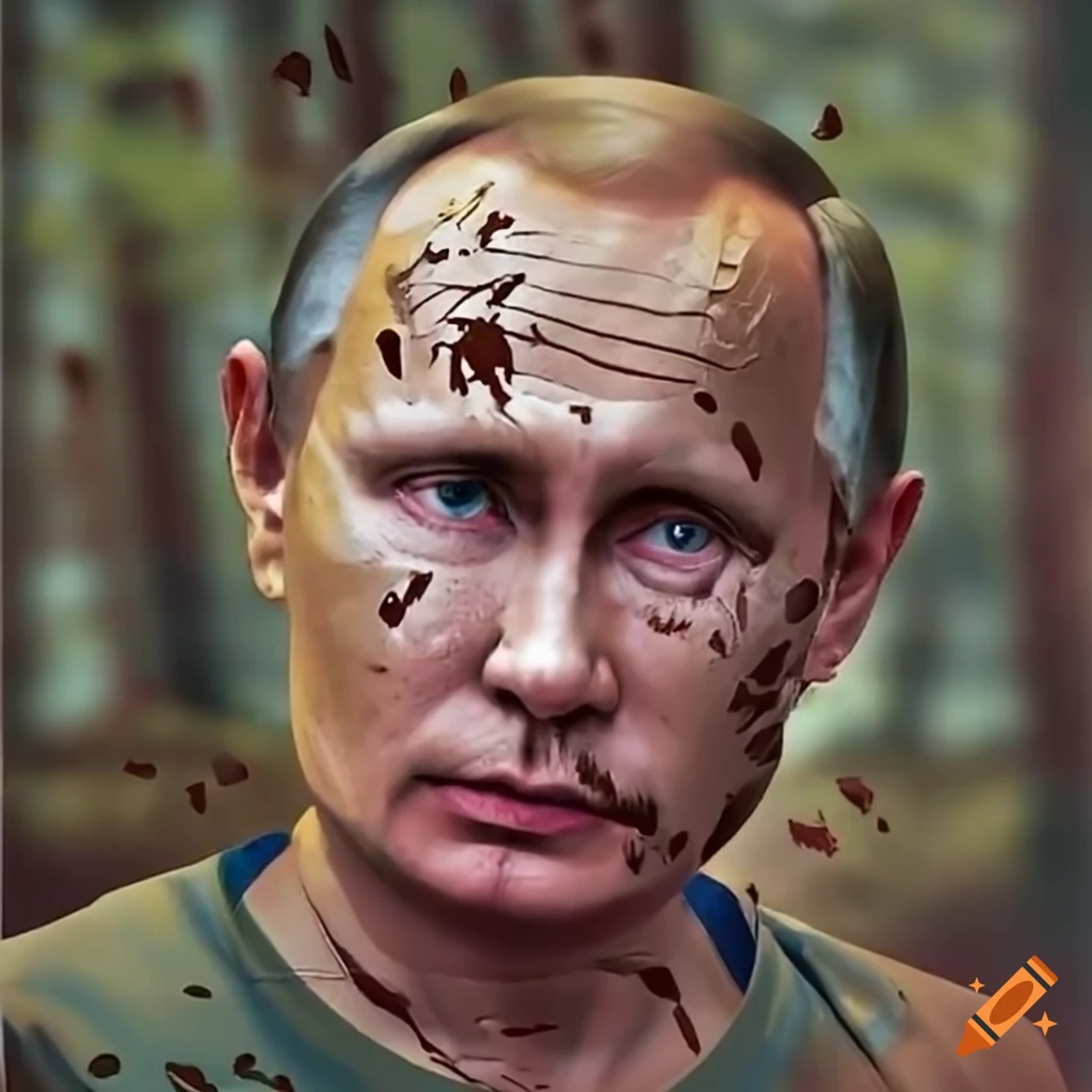 Vladimir putin in a forest with chocolate on his face on Craiyon