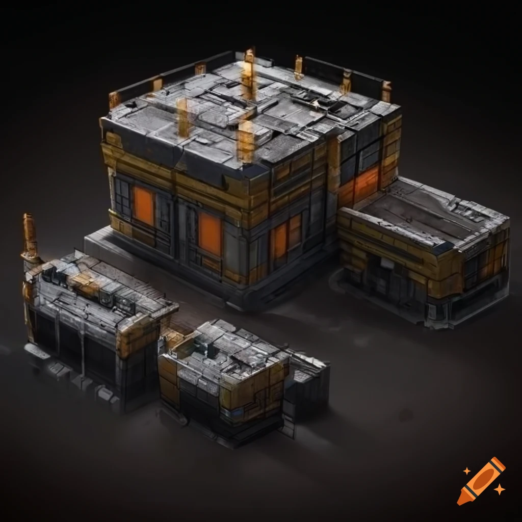 Industrial sci-fi modular cargo depot outpost on Craiyon