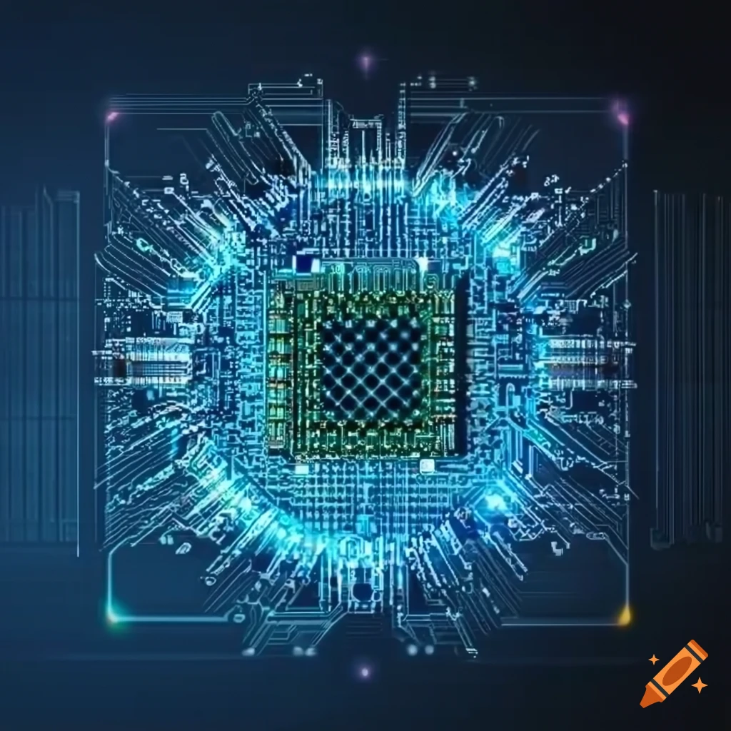 Banner on artificial intelligence with glowing lines of a data chip on ...