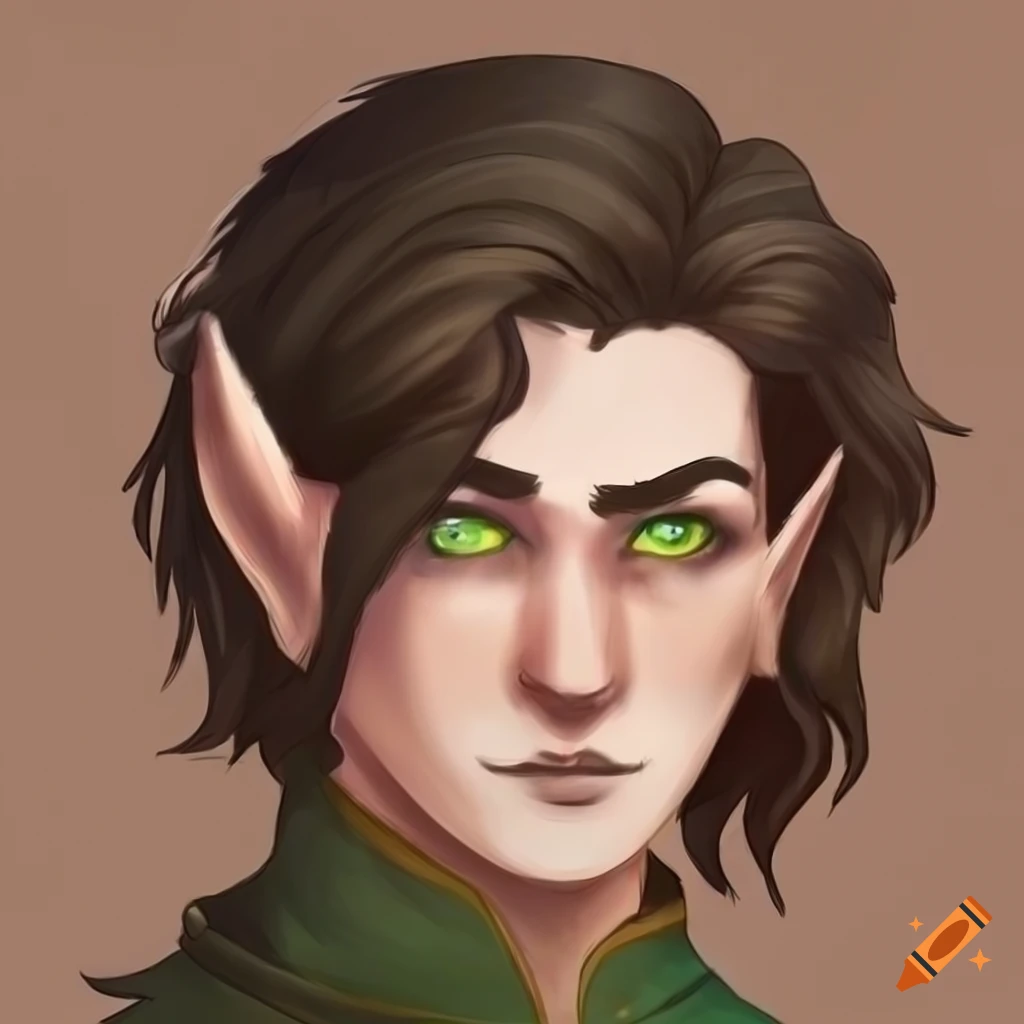Half Elf Bard With Black Hair And Green Eyes Known For Being Funny On