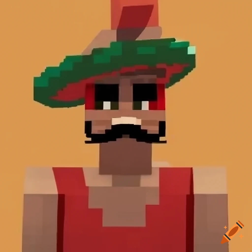 Mexican minecraft character with a mustache and poncho on Craiyon