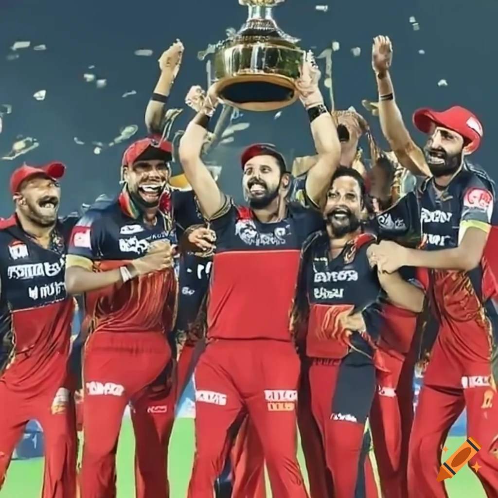 Royal Challengers Bangalore cricket team celebrating winning championship on Craiyon