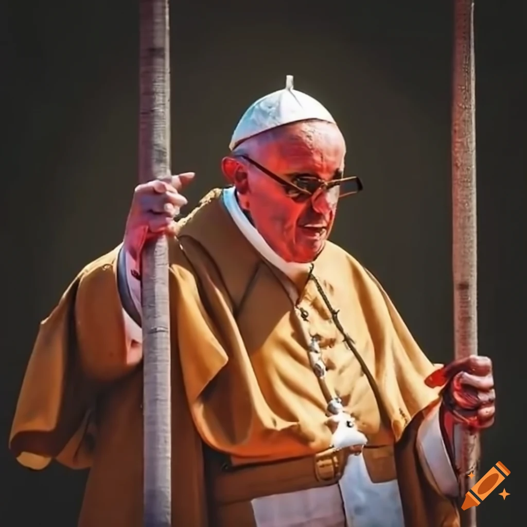 Historical reenactment of the Pope pole vaulting at a sports festival ...