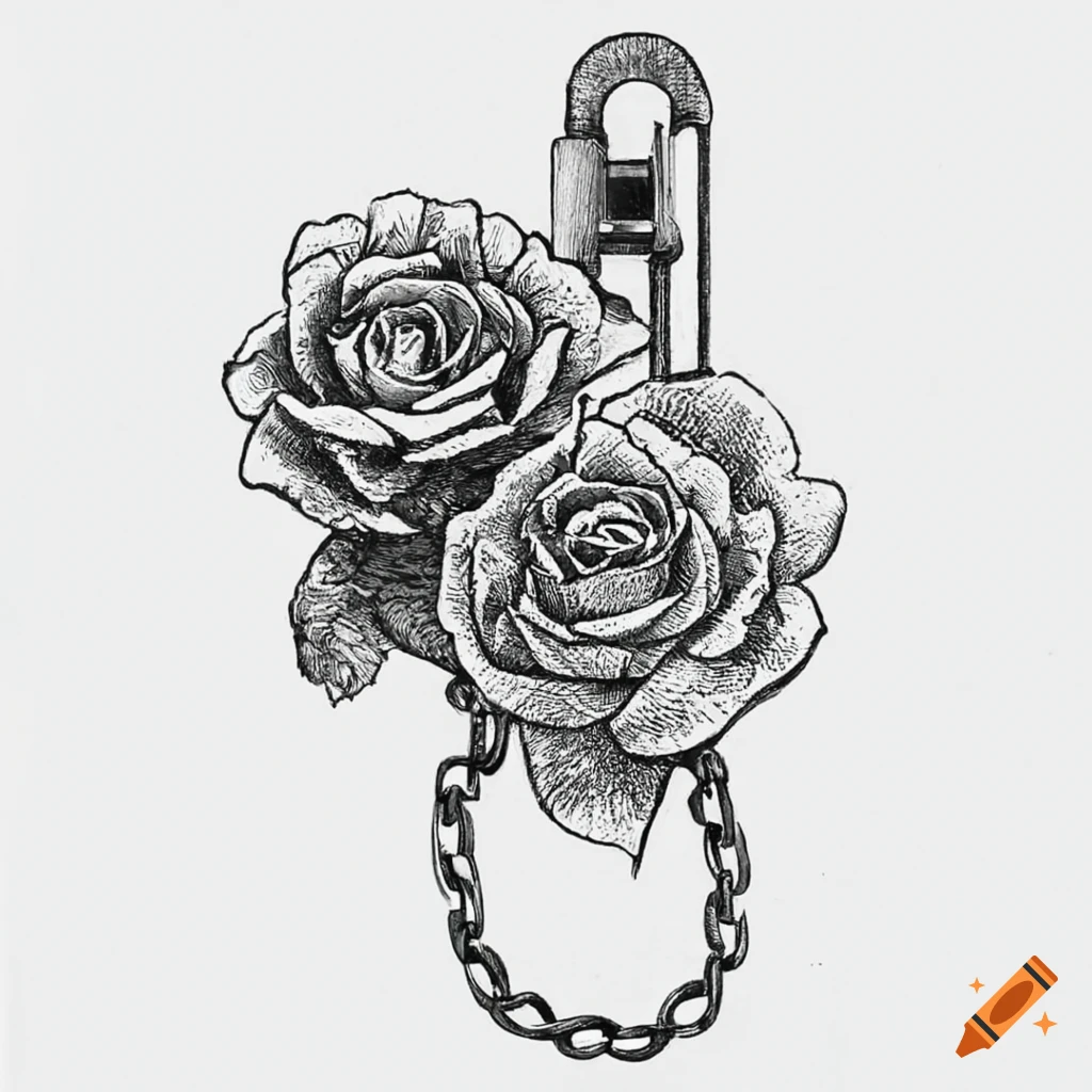 Beautiful roses locked by a chain and antique lock on Craiyon