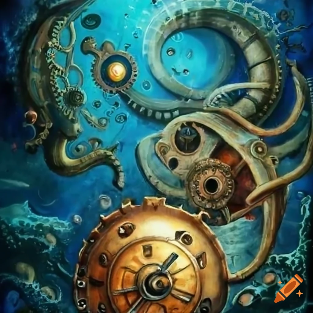 Steampunk ocean card painting on Craiyon