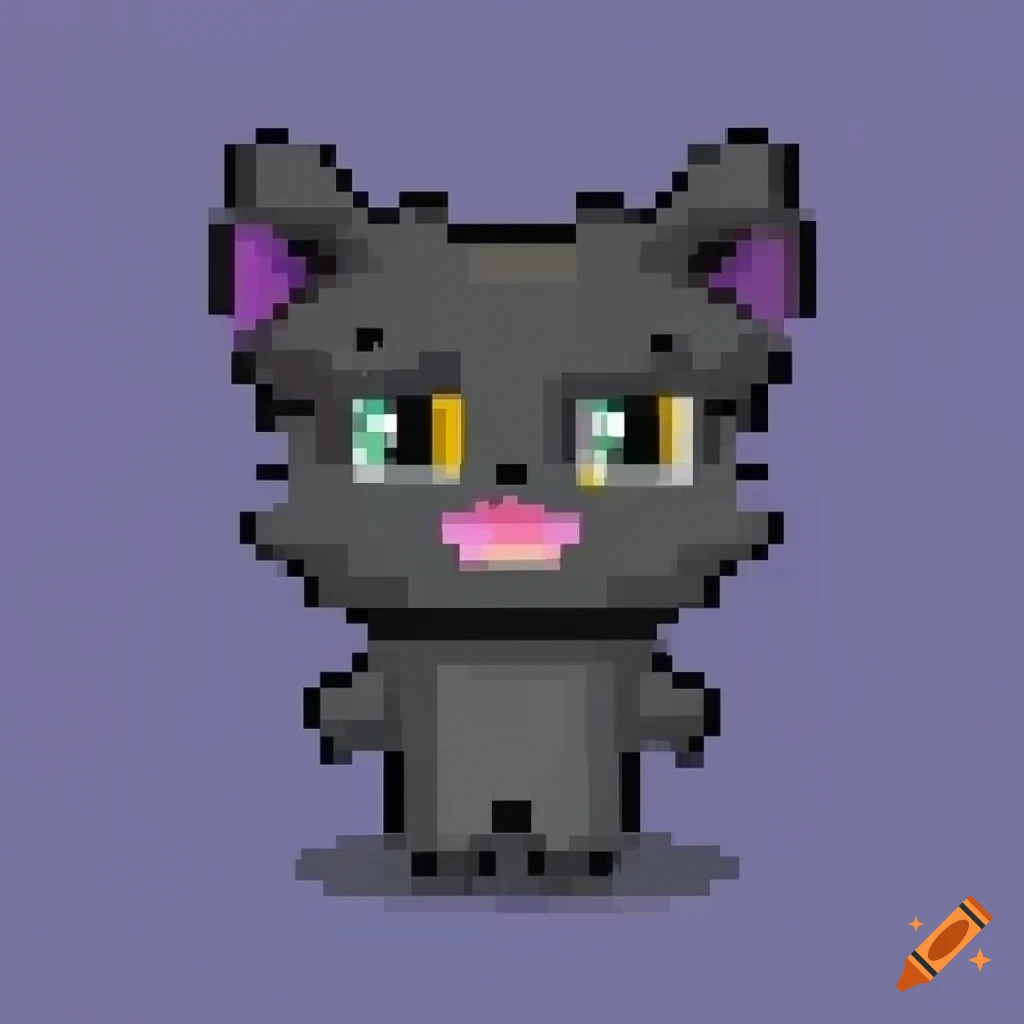 Adorable black chibi feline character in pixel art style on Craiyon