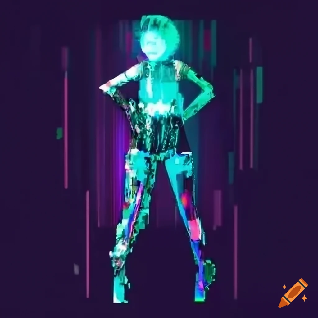 Glitch punk female character in cybernetic attire on Craiyon